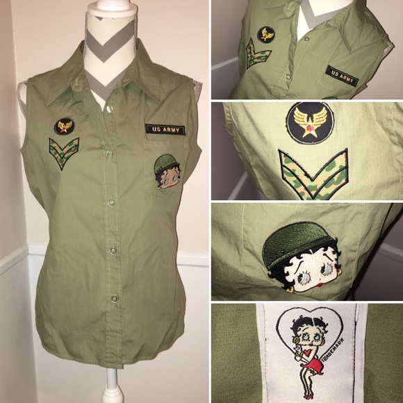Betty Boop | Tops | Betty Boop Us Army Dungaree Sleeveless Blouse ...
